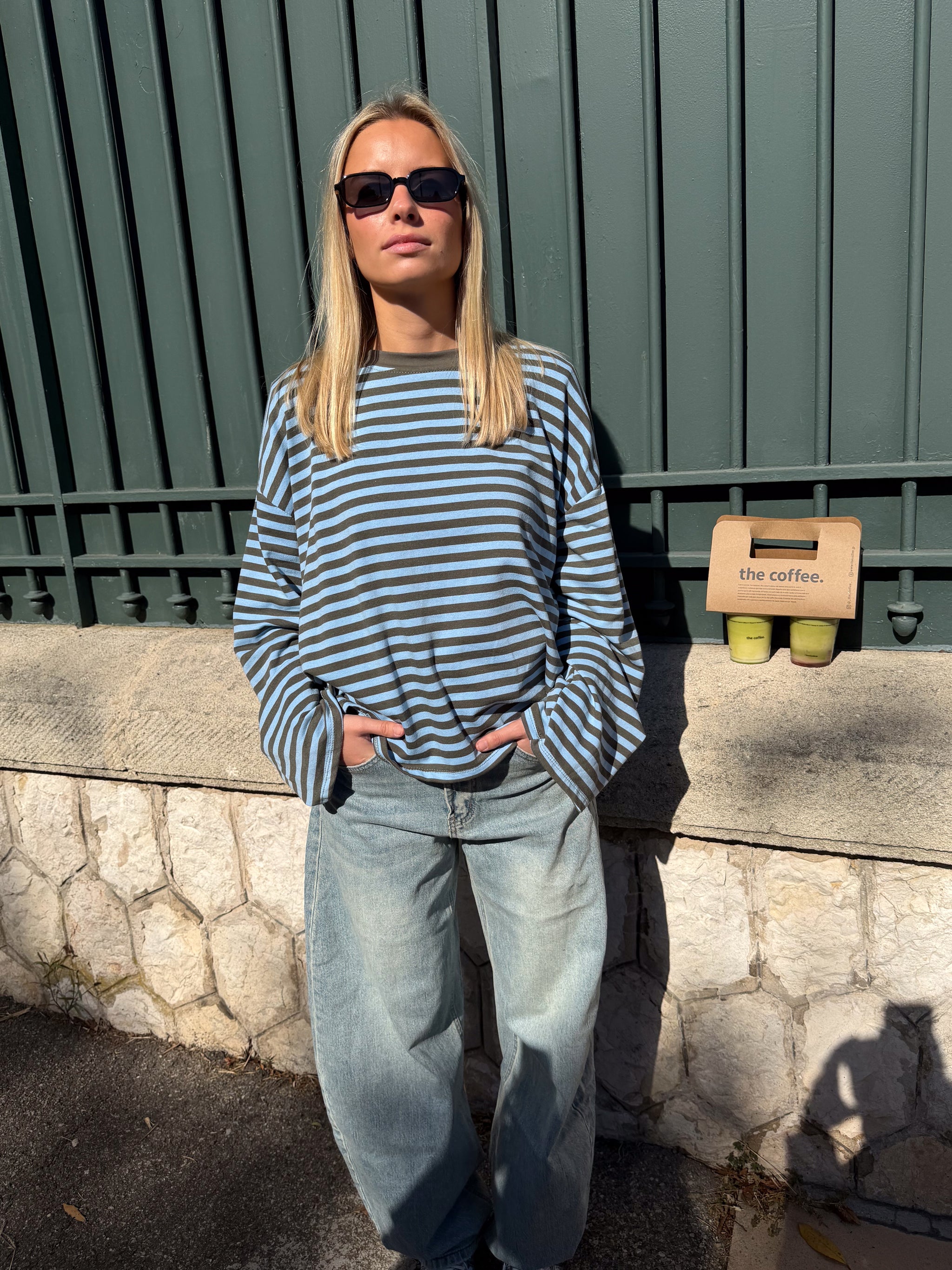 Khaki and blue Oceane T-shirt